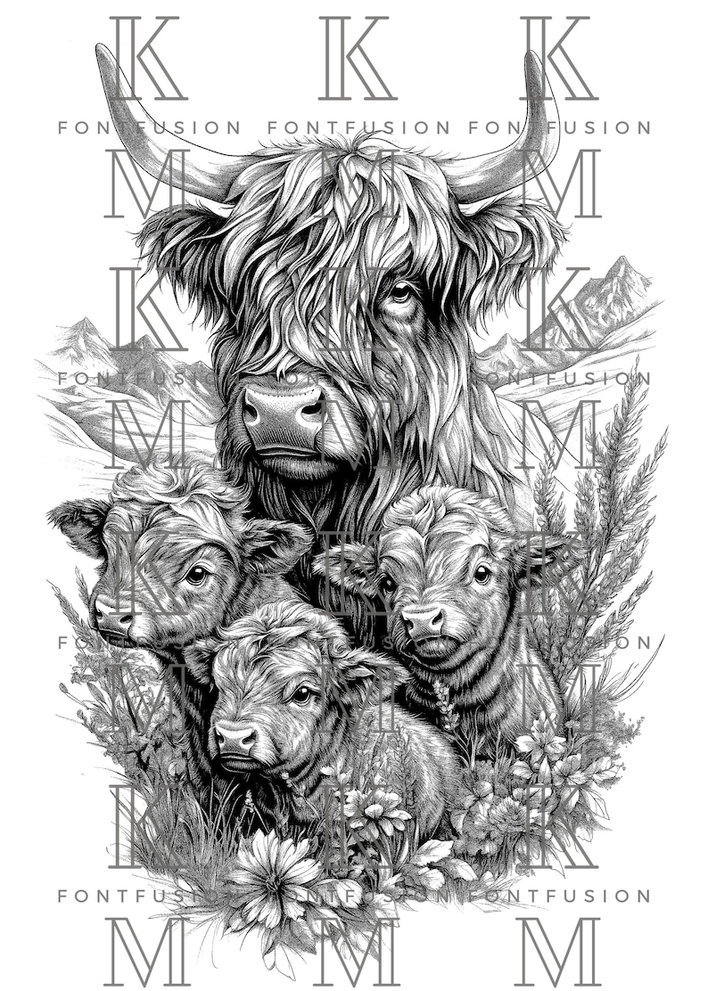 Baby Highland Cow Laser Burn File, Highland Cow and Mountain Scene ...