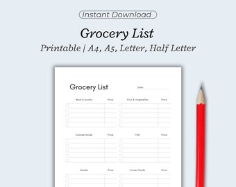 Printable Grocery List Template, Grocery Planner, Food Shopping List ...