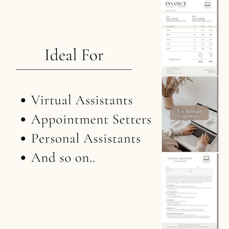 Virtual Assistant Contract Template: Editable Canva VA Services ...