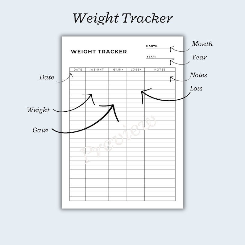 Weight Tracker Printable, Weight Log Template, Weight Gain Tracker ...