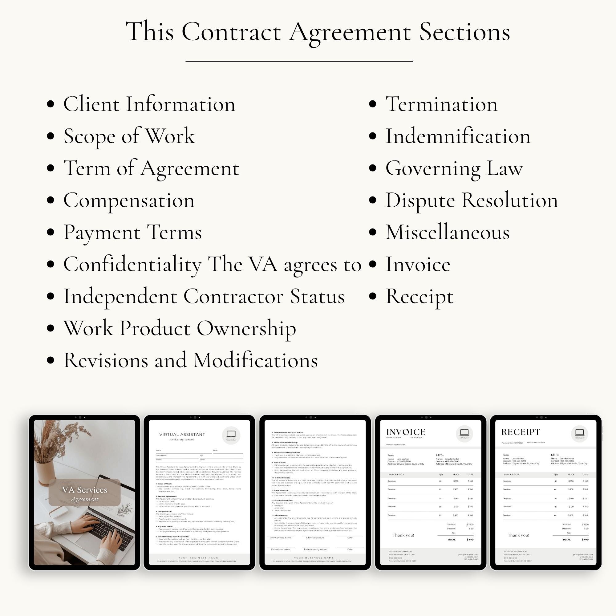Virtual Assistant Contract Template: Editable Canva VA Services ...