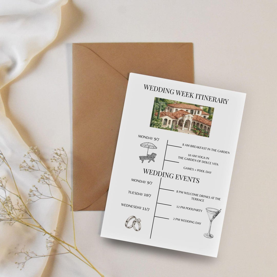 Wedding Week Itinerary Template | Editable Canva A5 | Modern Wedding ...