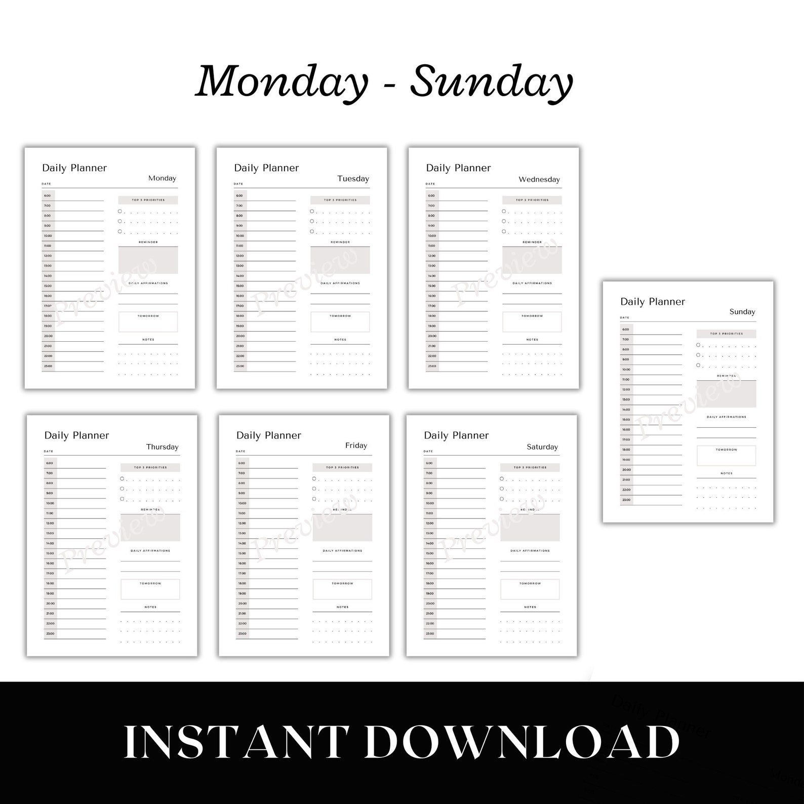 7 Day Planner Printable, Daily Planner, Weekly Planner, Daily to Do ...