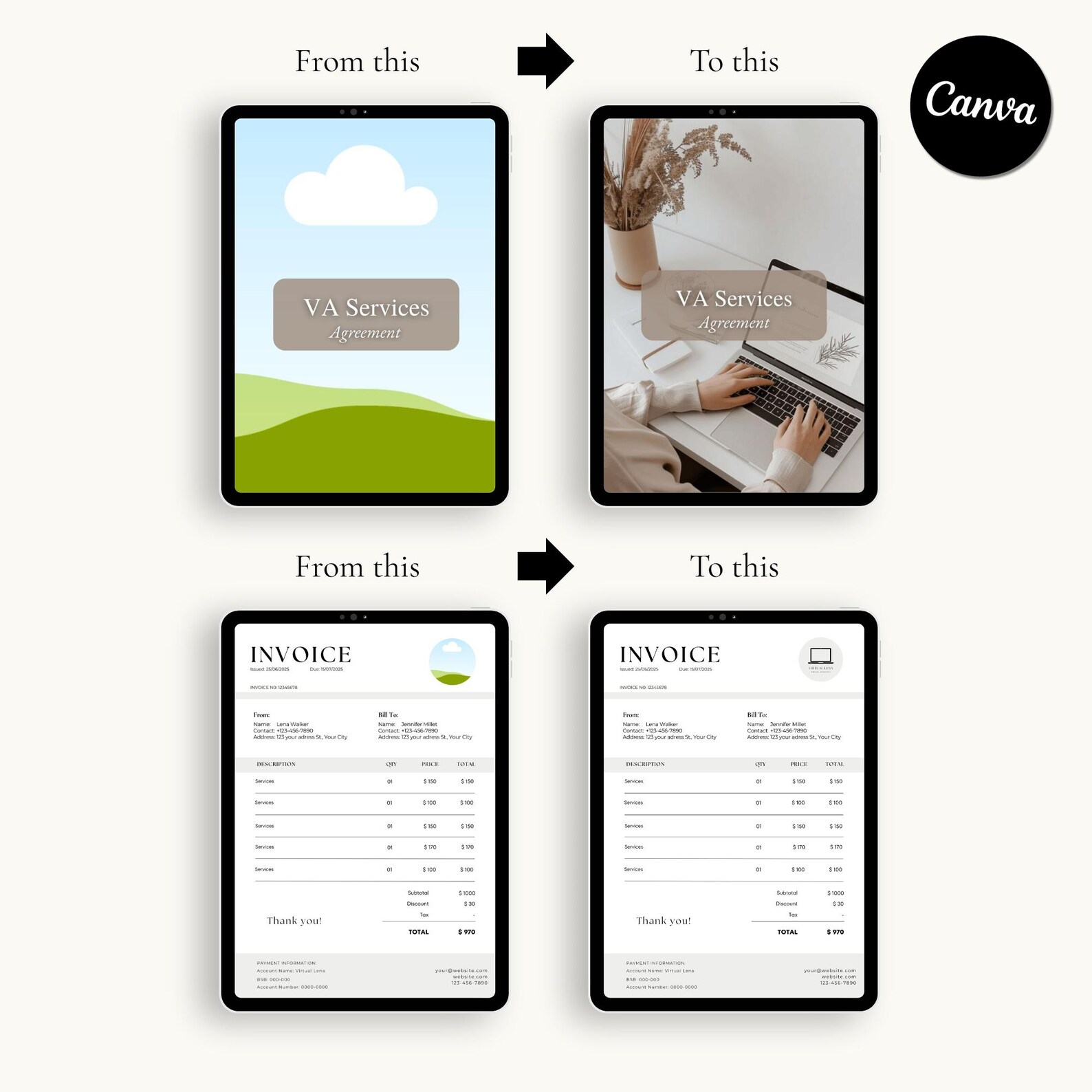 Virtual Assistant Contract Template: Editable Canva VA Services ...