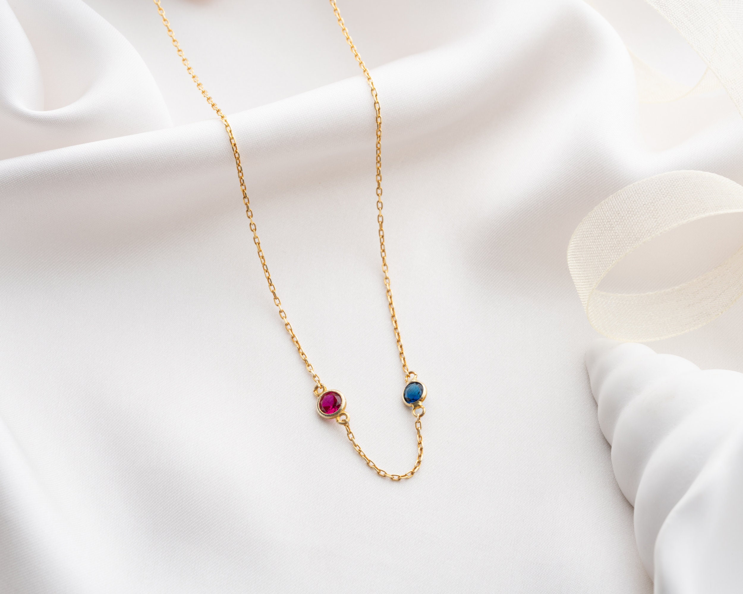 Spaced Multi Birthstone Necklace Family Birthstone Necklace - Etsy