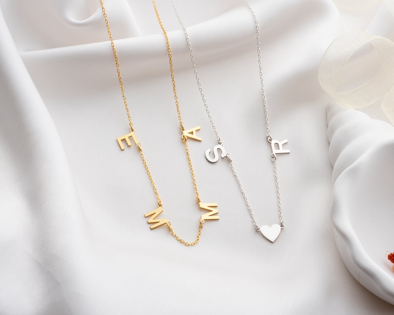 Multi Letter Name Necklace, Spaced Letter Necklace, Family Letter Name ...