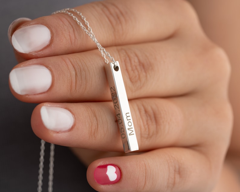 Personalized 3D Vertical Bar Name Necklace, Custom Engraved Bar Name ...