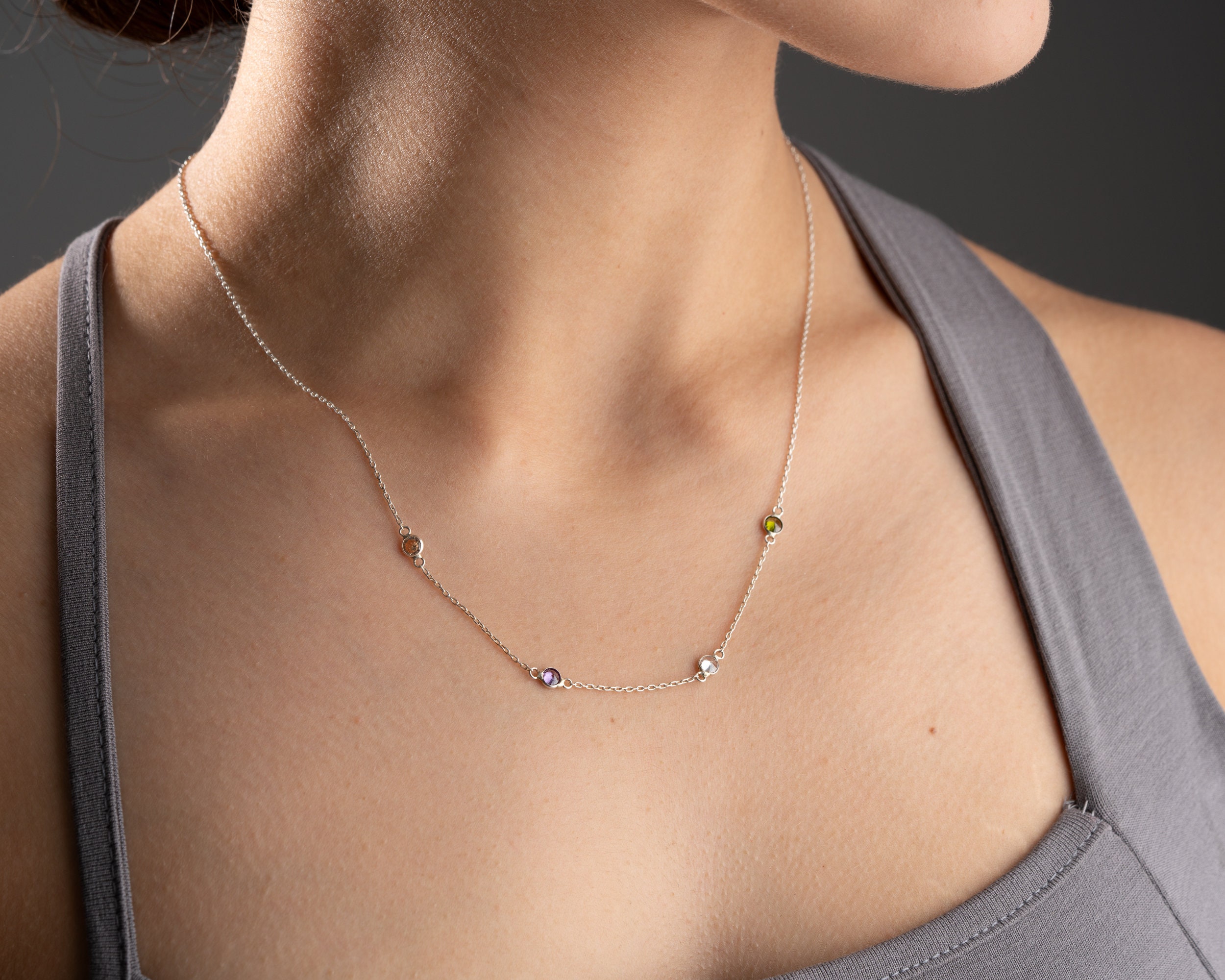 Spaced Multi Birthstone Necklace Family Birthstone Necklace - Etsy