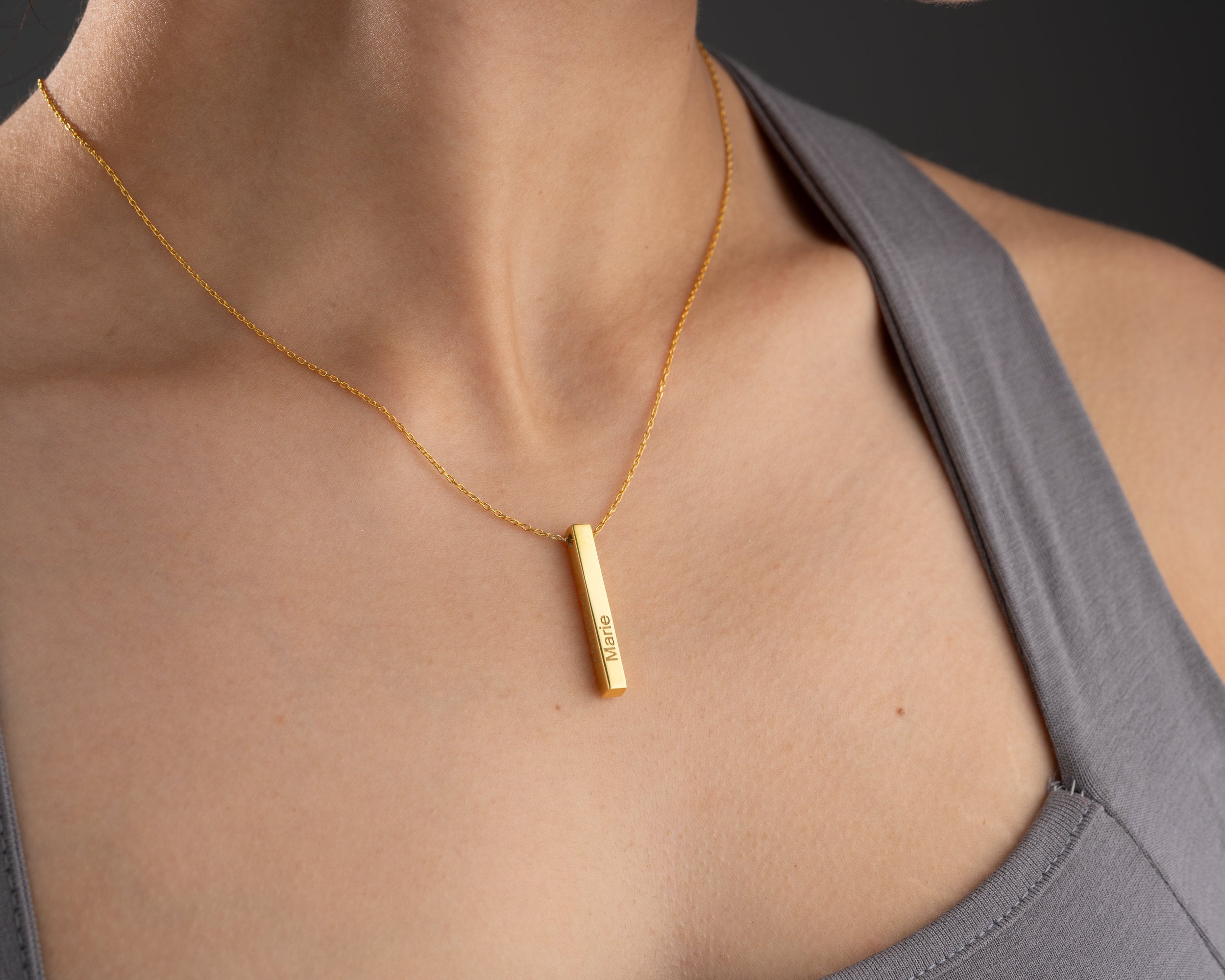 Personalized 3D Vertical Bar Name Necklace, Custom Engraved Bar Name ...