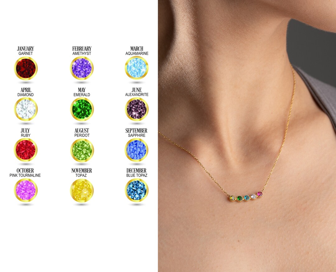 Custom Multiple Birthstone Necklace, Family Birthstone Necklace, Multi ...