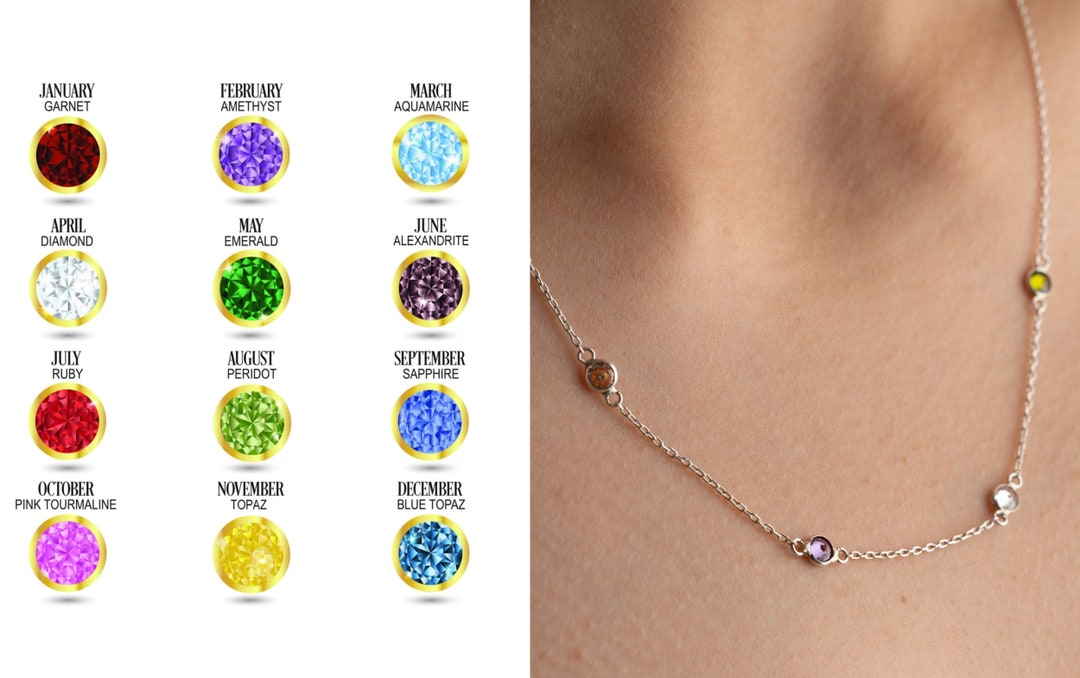 Spaced Multi Birthstone Necklace, Family Birthstone Necklace, Custom ...
