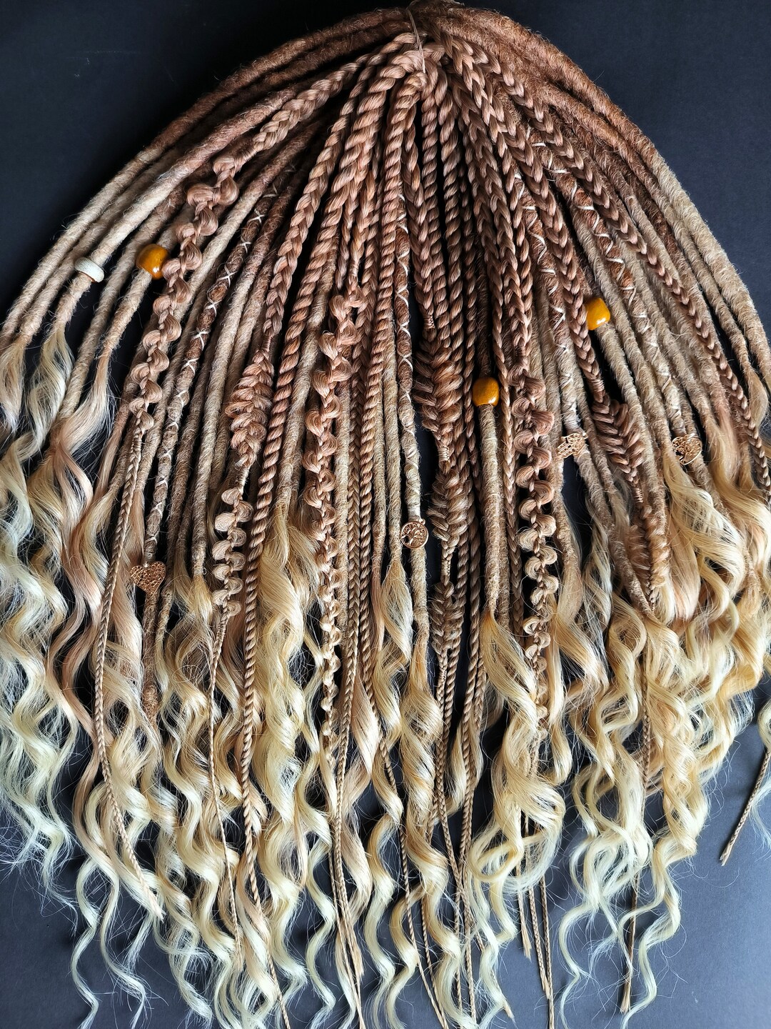Cream Gold Blonde, Curly Mix, Synthetic Dreads, Wave Dreads, Beige ...
