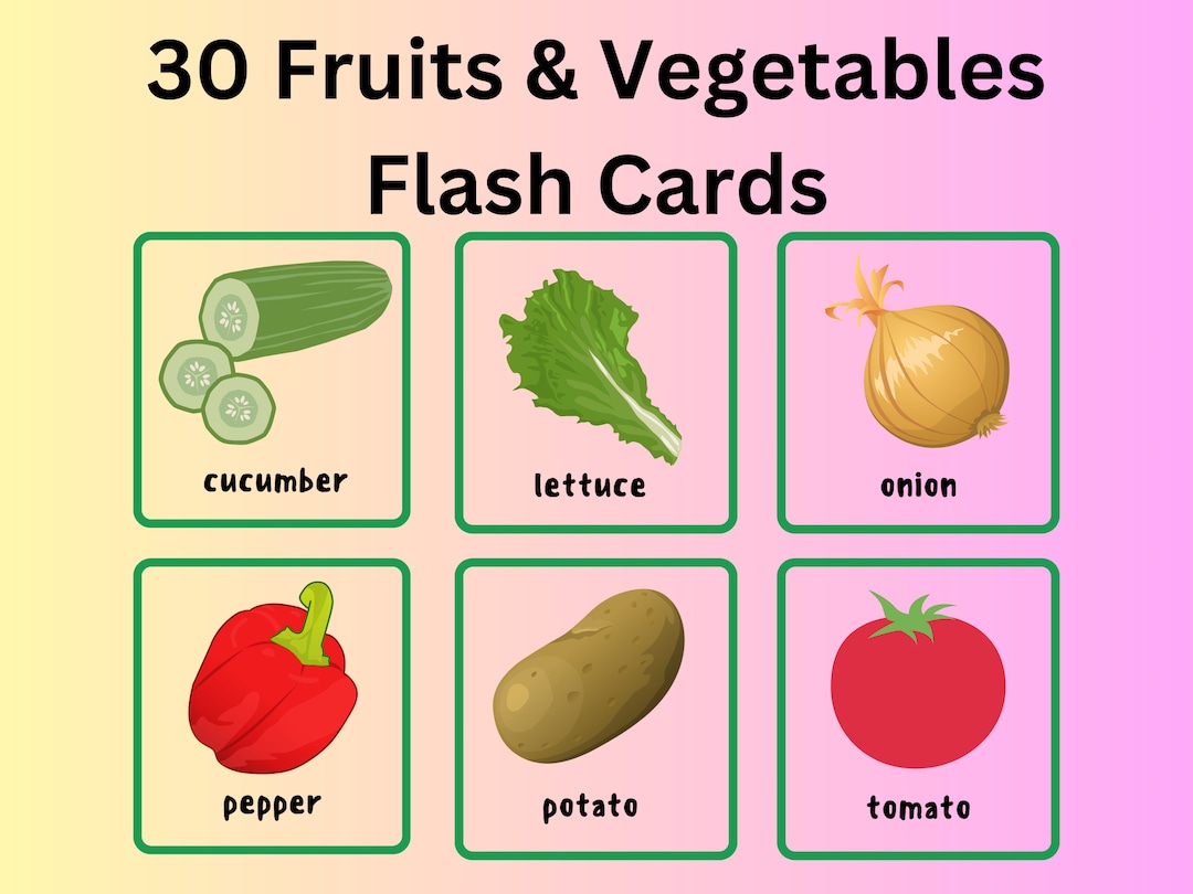 30 tarjetas didácticas imprimibles de frutas y verduras para - Etsy España