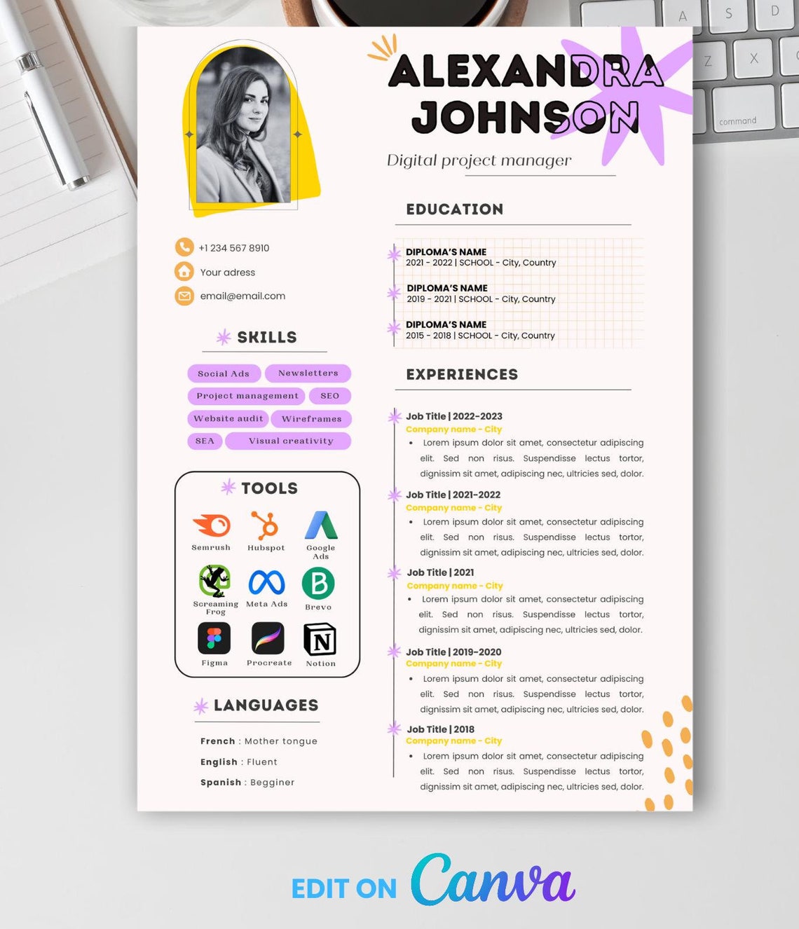 Modern and Original CV Template to Edit on Canva - Etsy