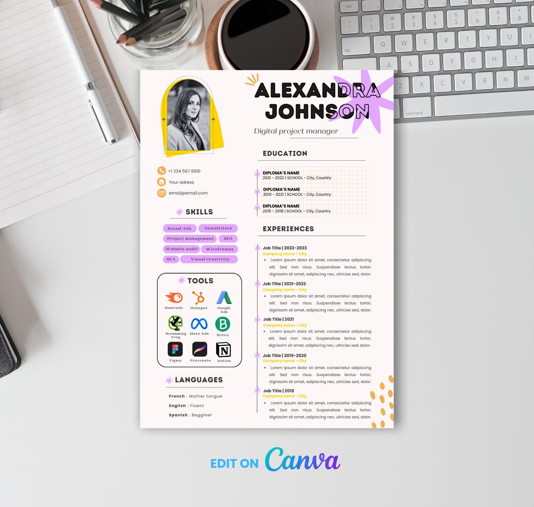 Modern and Original CV Template to Edit on Canva - Etsy