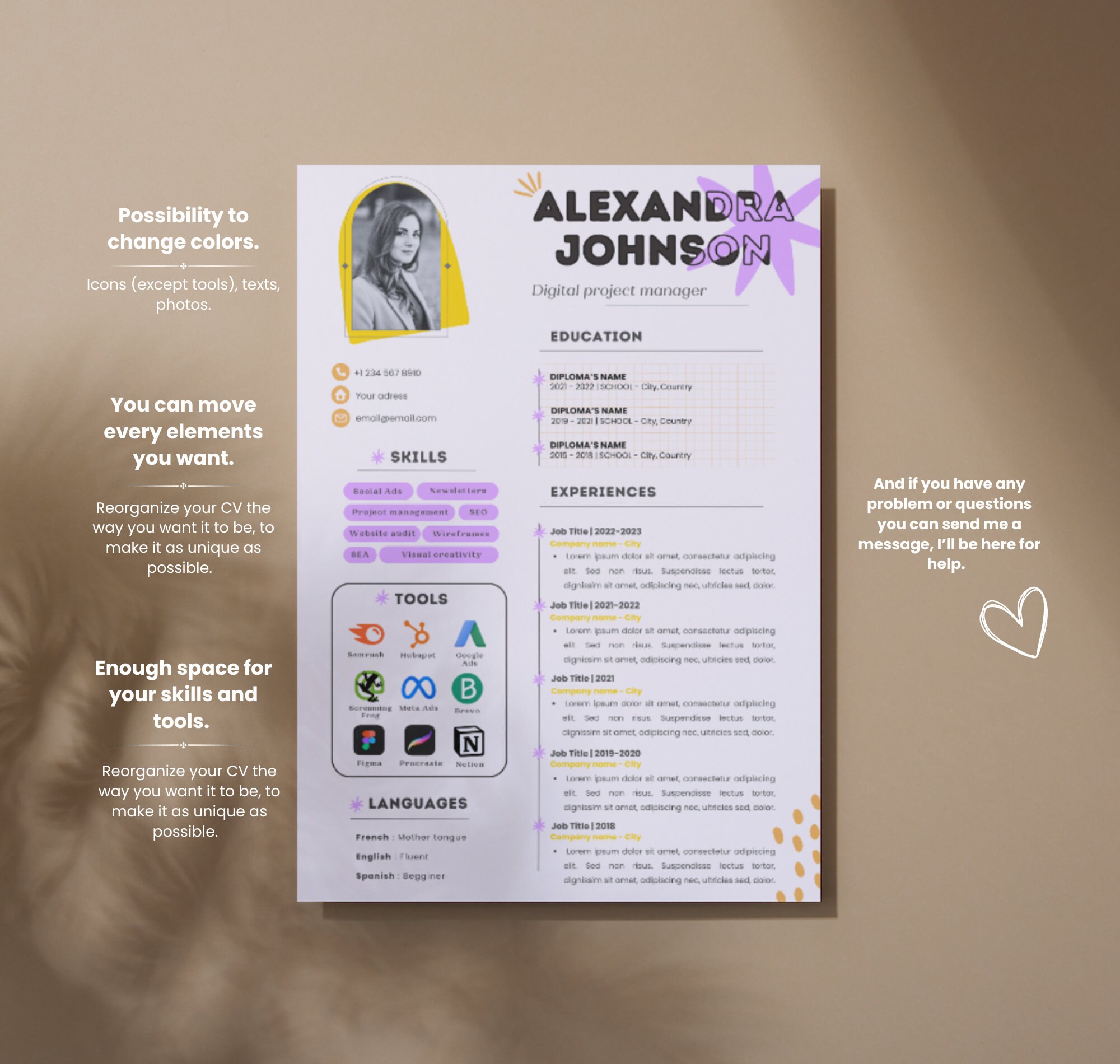 Modern and Original CV Template to Edit on Canva - Etsy