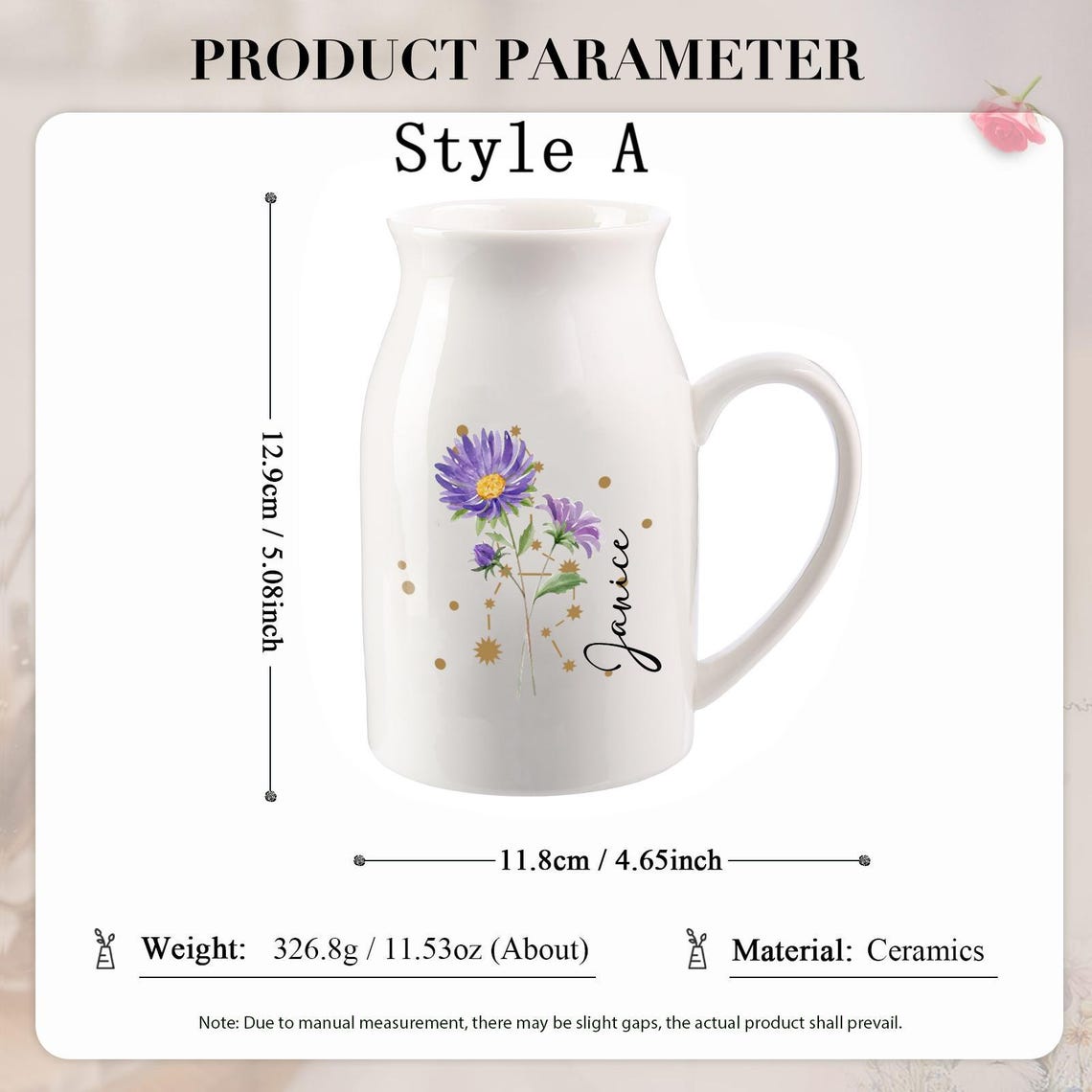 Birth Month Flower Vase, Personalized Zodiac Star Sign Vase, Custom ...