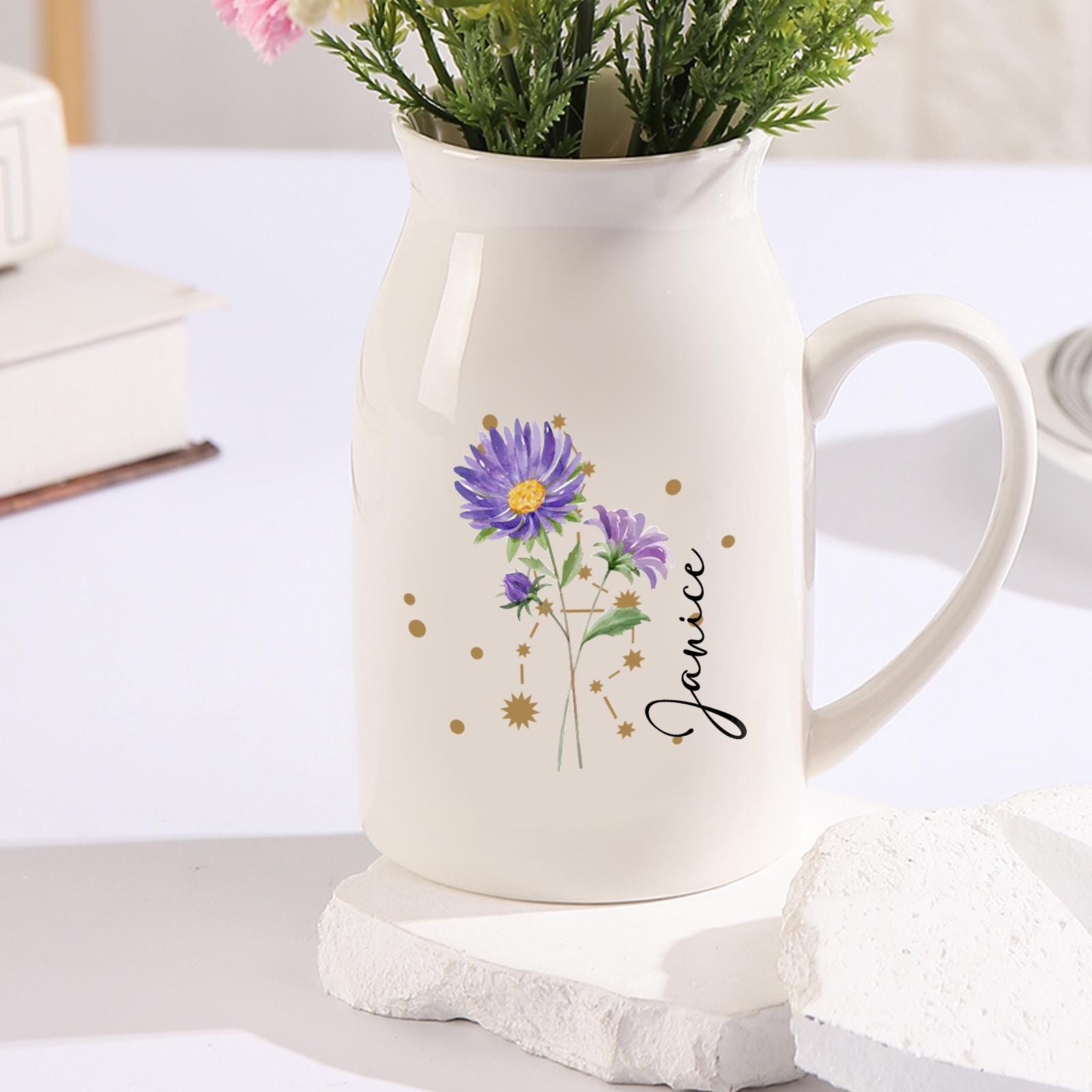 Birth Month Flower Vase, Personalized Zodiac Star Sign Vase, Custom ...