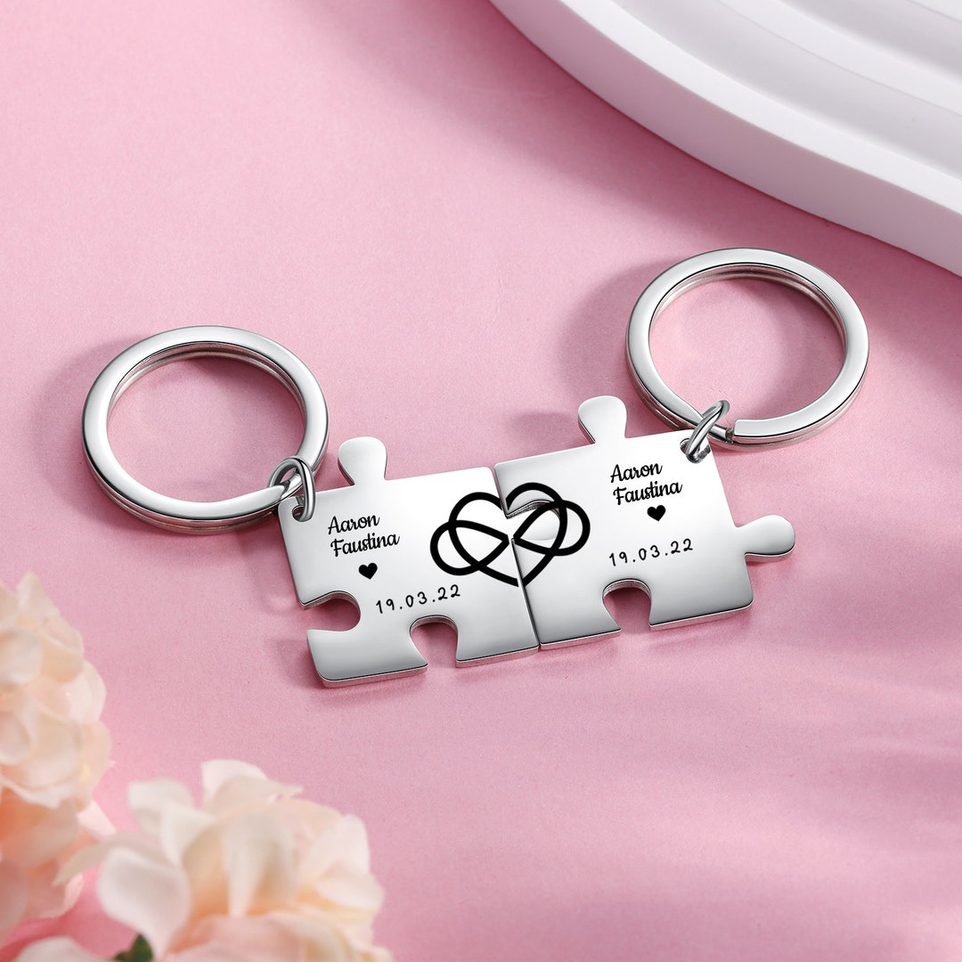 Custom 2 Puzzle Piece Keychain for Couples,initial Keychain ...
