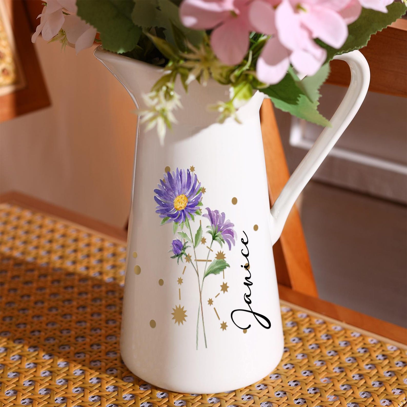 Birth Month Flower Vase, Personalized Zodiac Star Sign Vase, Custom ...