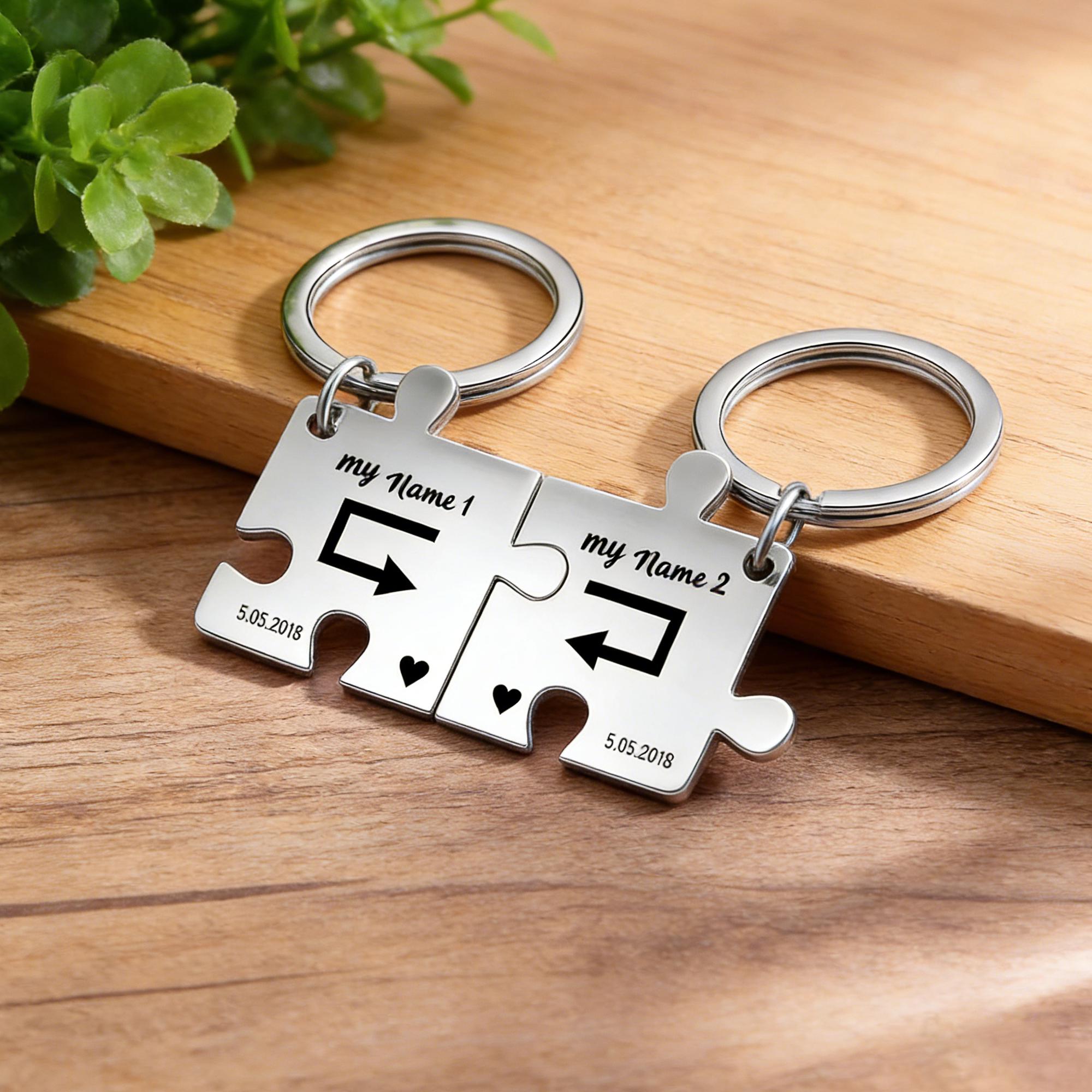 Personalized 2 Puzzle Pieces Keychain Set,custom Engraved Matching ...