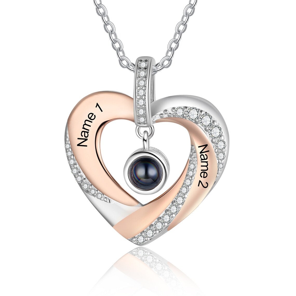 Personalized Photo Projection Necklace,custom Two Names Heart Pendant ...