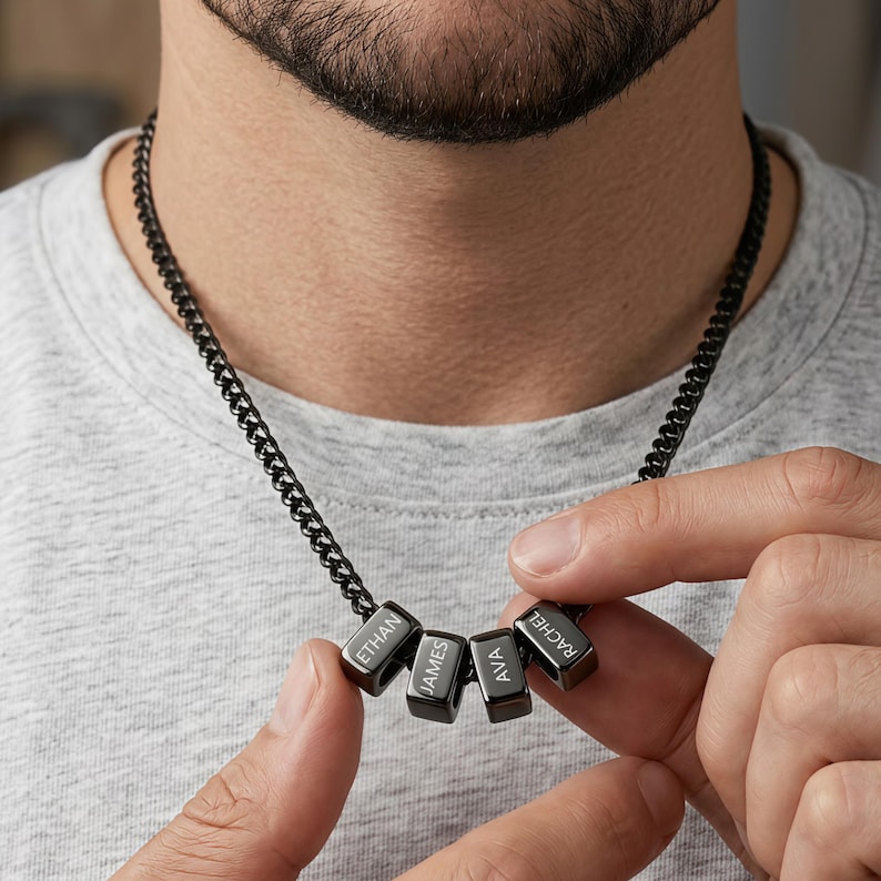 Custom Men's Necklace With Family Name,personalized Engraved Name Beads ...