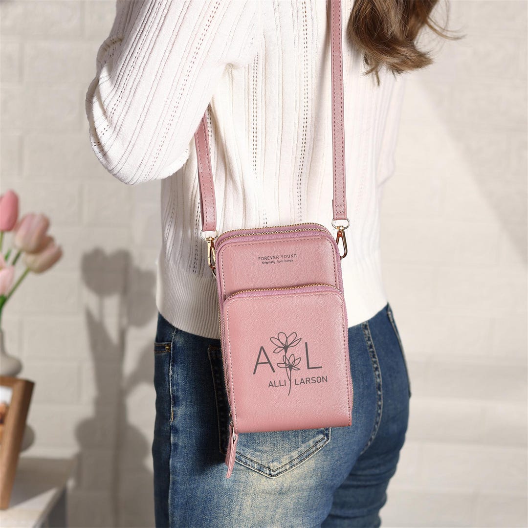 Womens Leather Cell Phone Bag,personalized Crossbody Bag With Name ...
