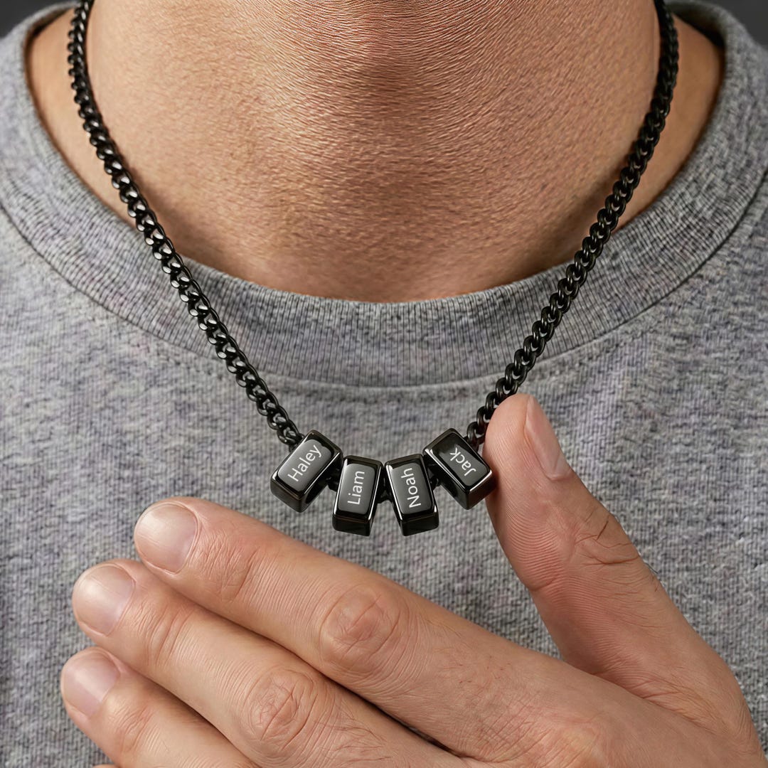 Custom Men's Necklace With Family Name,personalized Engraved Name Beads ...