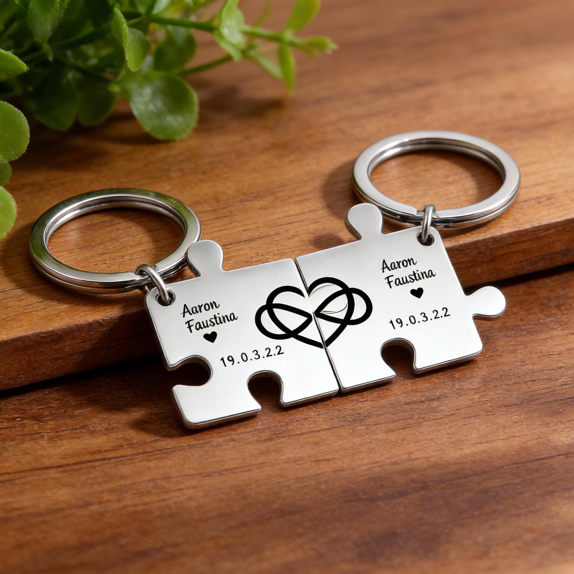 Personalized 2 Puzzle Pieces Keychain Set,custom Engraved Matching ...