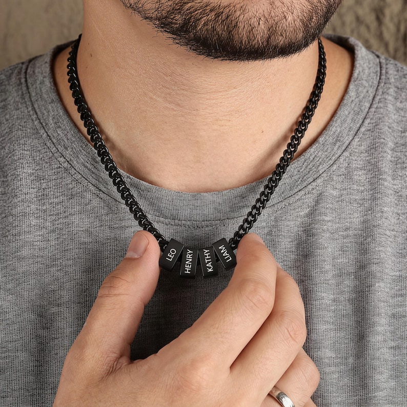 Custom Men's Necklace With Family Name,personalized Engraved Name Beads ...