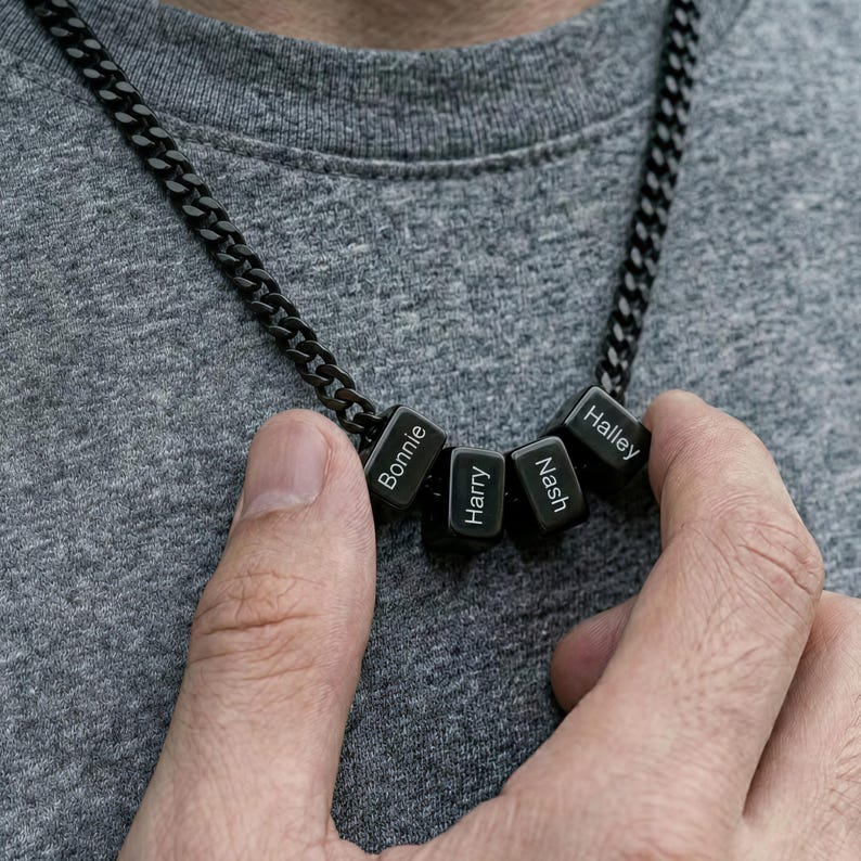 Custom Men's Necklace With Family Name,personalized Engraved Name Beads ...