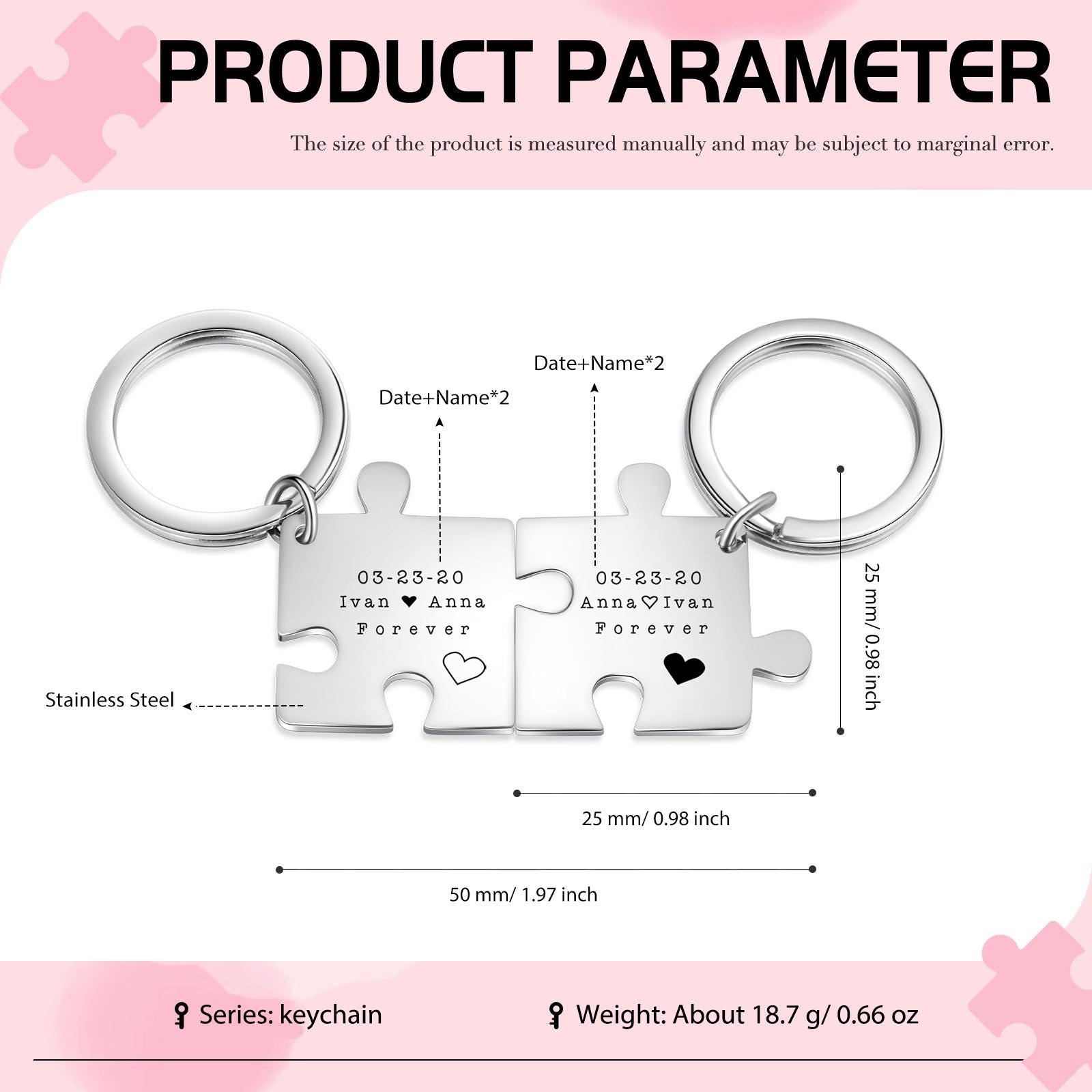 Personalized 2 Puzzle Pieces Keychain Set,custom Engraved Matching ...