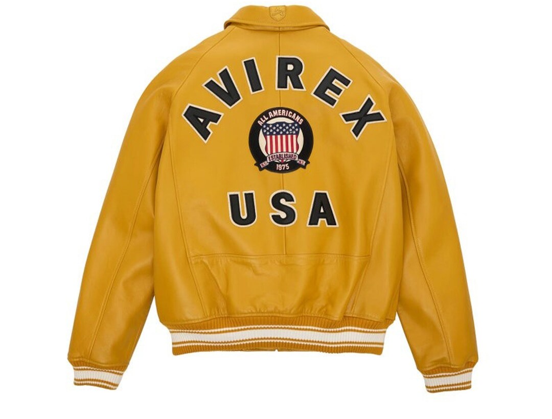 Men's Avirex Yellow Fashion American Flight Leather Jacket - Etsy