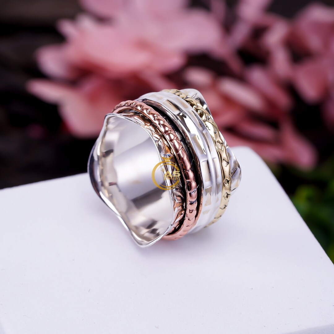 Hammered Silver Solid 925 Sterling Silver Designer Spinner Ring ...