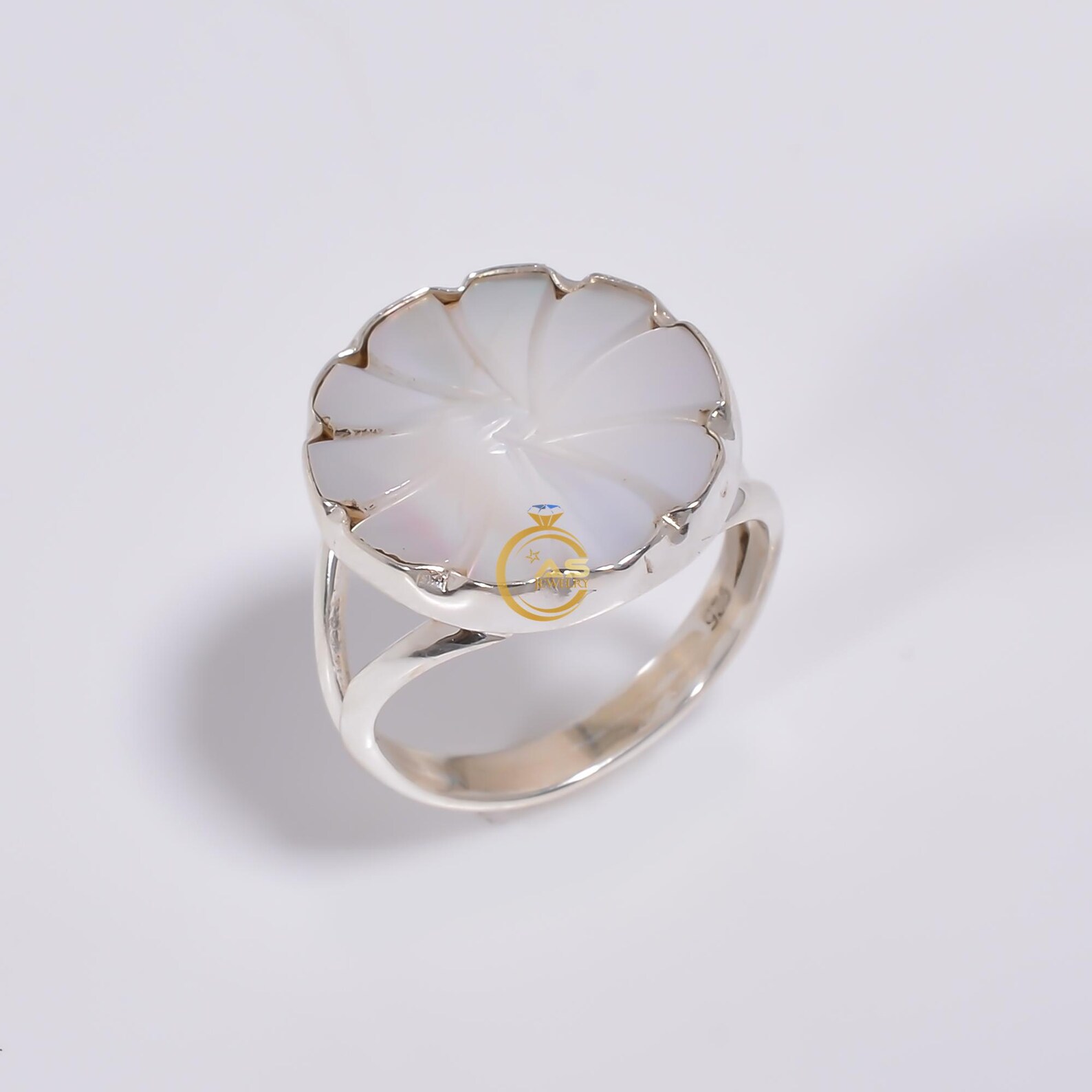 Carved White Sea Shell Ring: Handmade 925 Sterling Silver Statement ...