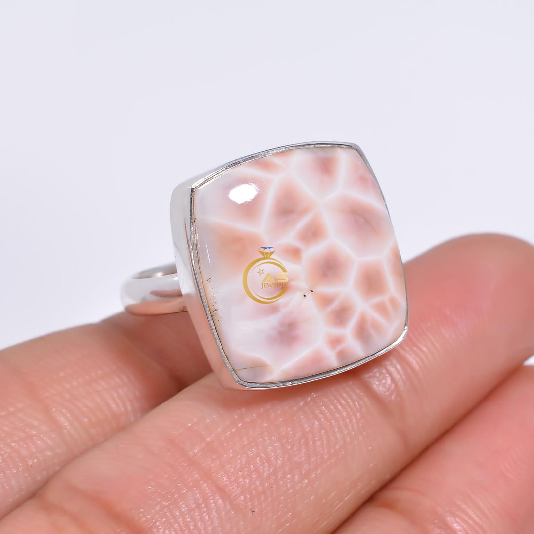 Pink Larimar Ring, Gemstone Ring, Pink Stone Ring, 925 Sterling Silver ...