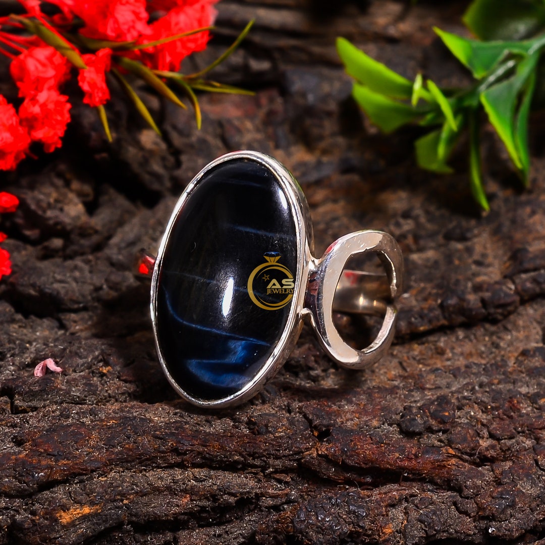 Dark Blue Tiger Eye Ring Gemstone Ring 925 Sterling Silver Ring ...