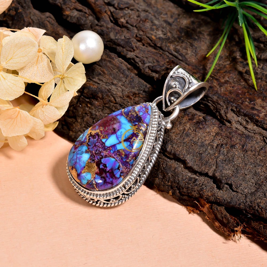 Handmade Purple Turquoise Gemstone Pendant: 925 Sterling Silver - Etsy