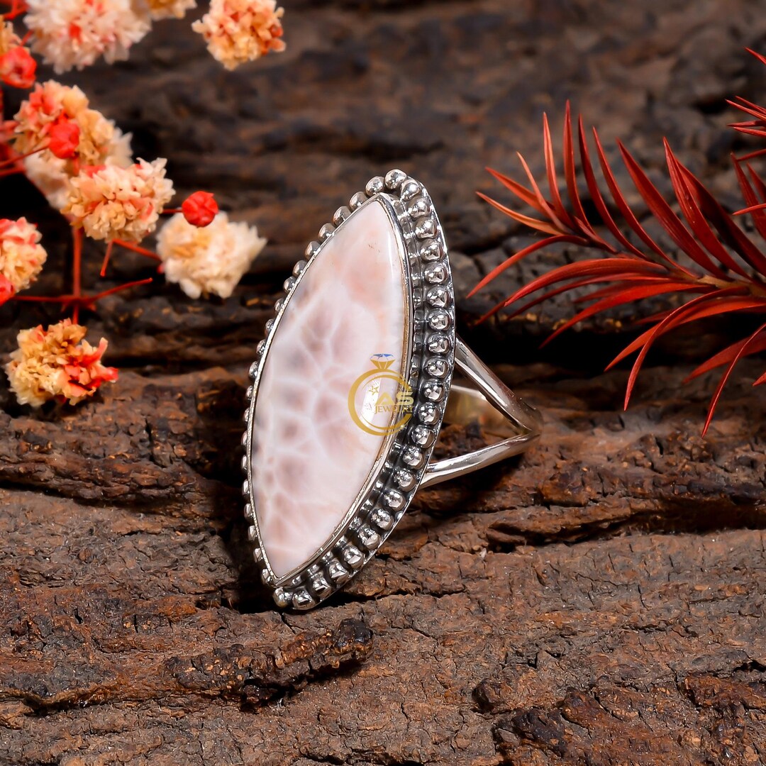 Natrolite Ring Pink Larimar Ring Gemstone Ring Pink Stone Ring 925 ...