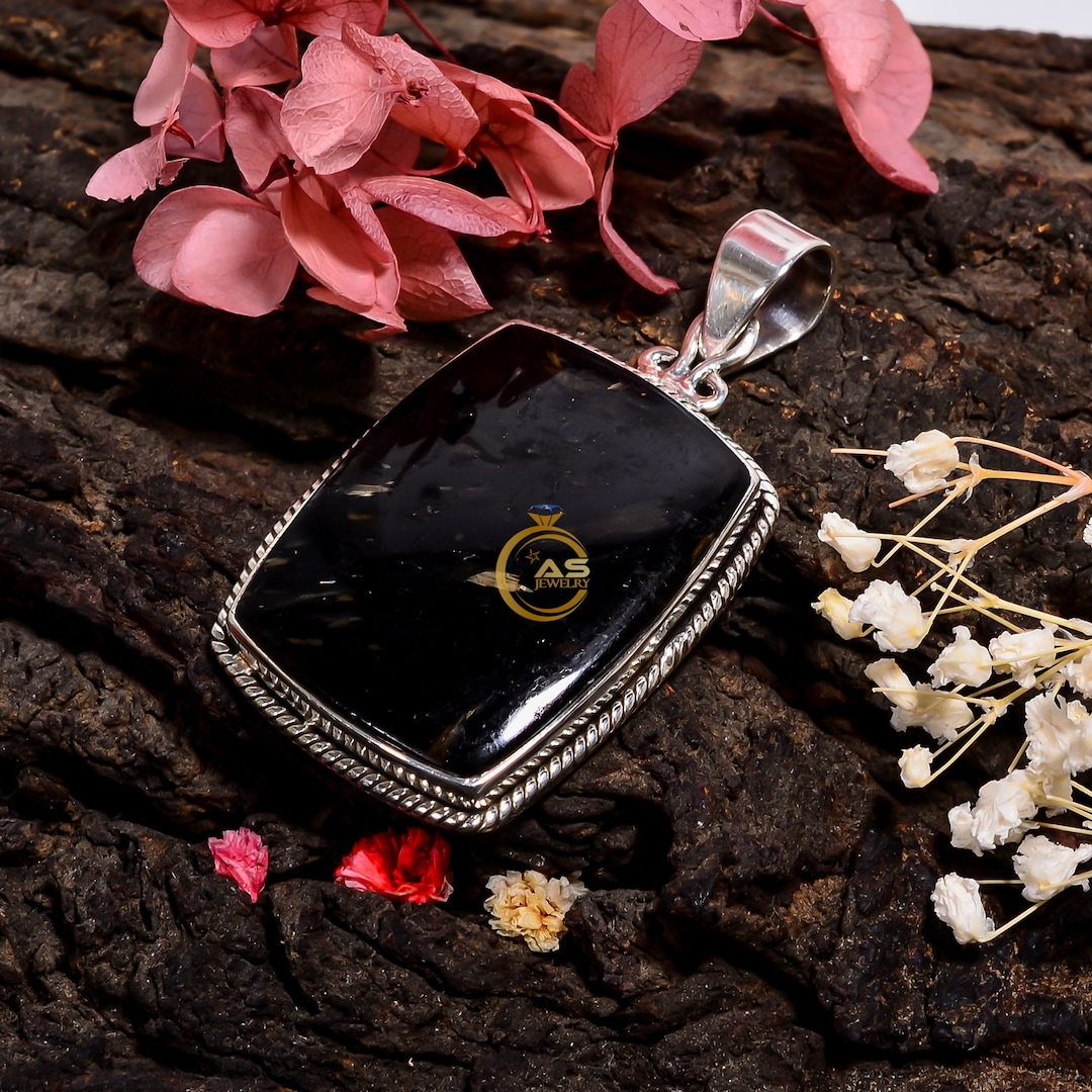 Handmade Nuummite Pendant: Large 925 Sterling Silver Gemstone Jewelry ...