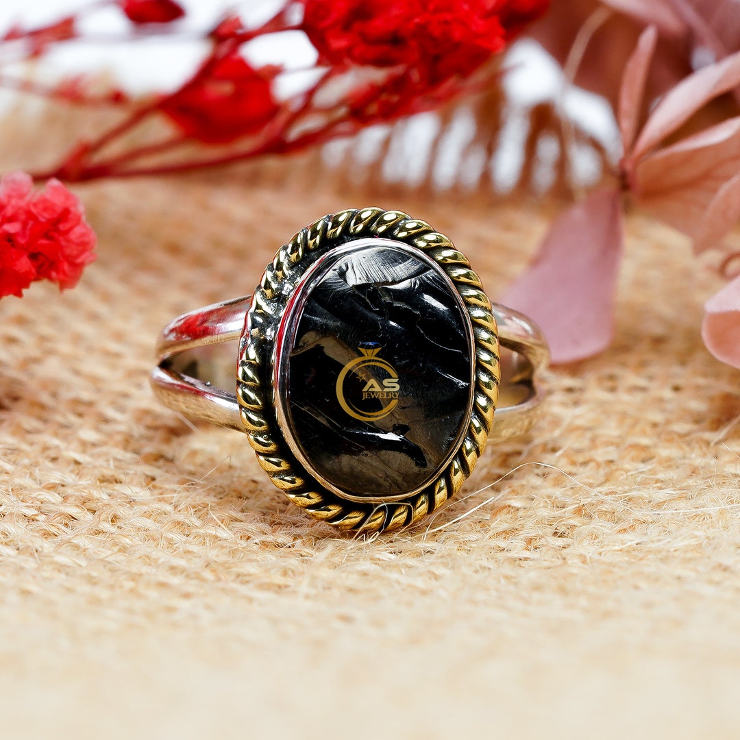 Raw Shungite Ring Rough Gemstone Ring Handmade Ring 925 Sterling Silver ...