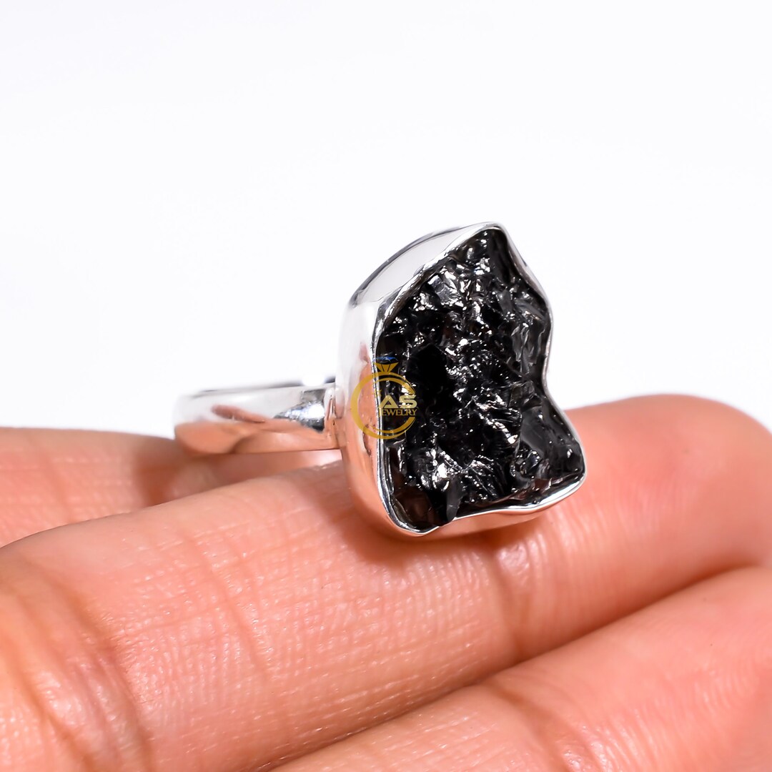 Raw Shungite Ring Black Stone Ring Handmade Ring 925 Sterling Silver ...