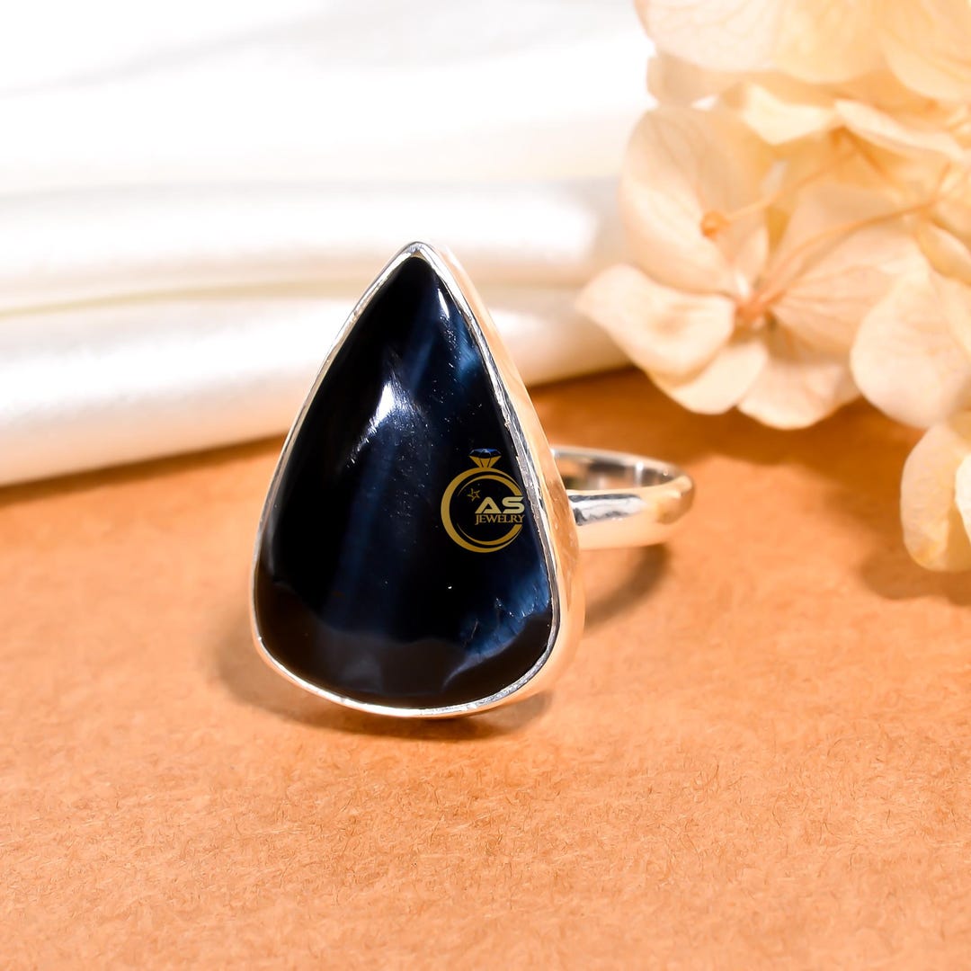 Dark Blue Tiger Eye Ring, Gemstone Ring, 925 Sterling Silver Ring ...