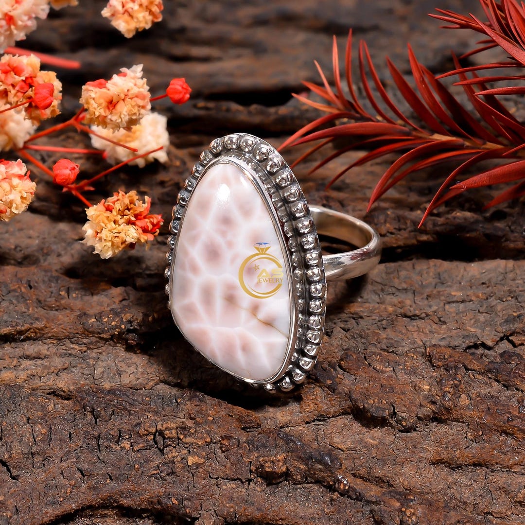 Natrolite Ring Pink Larimar Ring Gemstone Ring Pink Stone Ring 925 ...