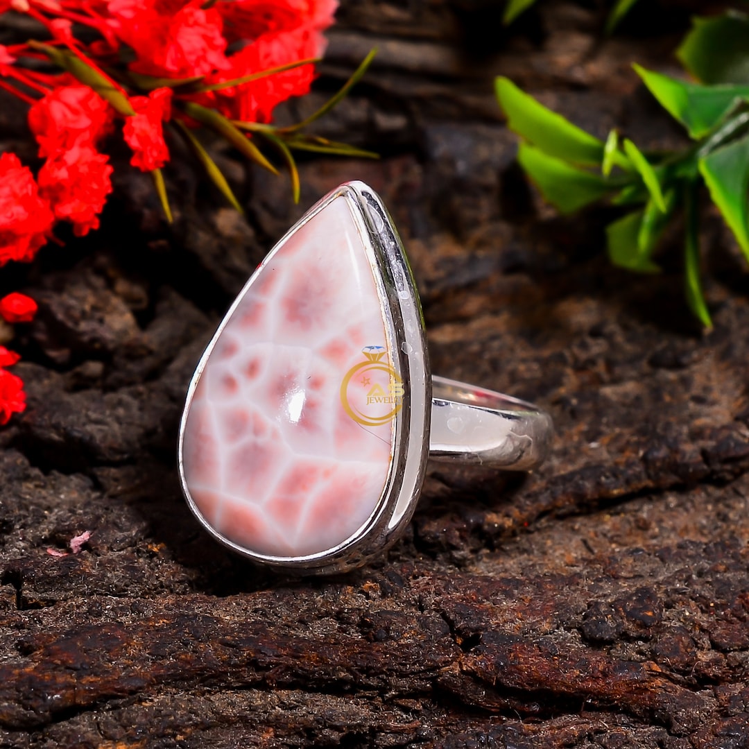 Natrolite Ring, Pink Larimar Ring, Gemstone Ring, Pink Stone Ring, 925 ...