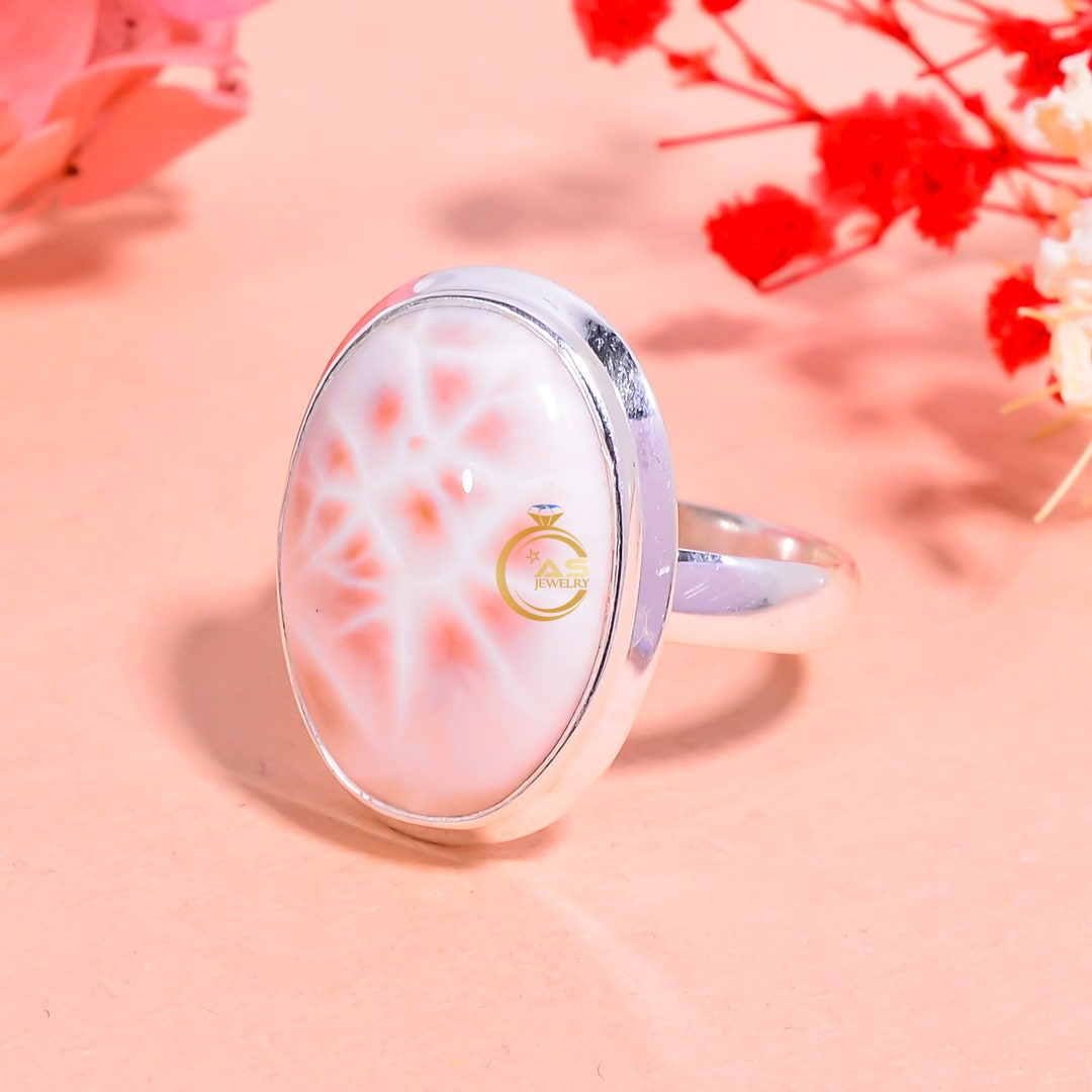 Natrolite Ring, Pink Larimar Ring, Gemstone Ring, Pink Stone Ring, 925 ...