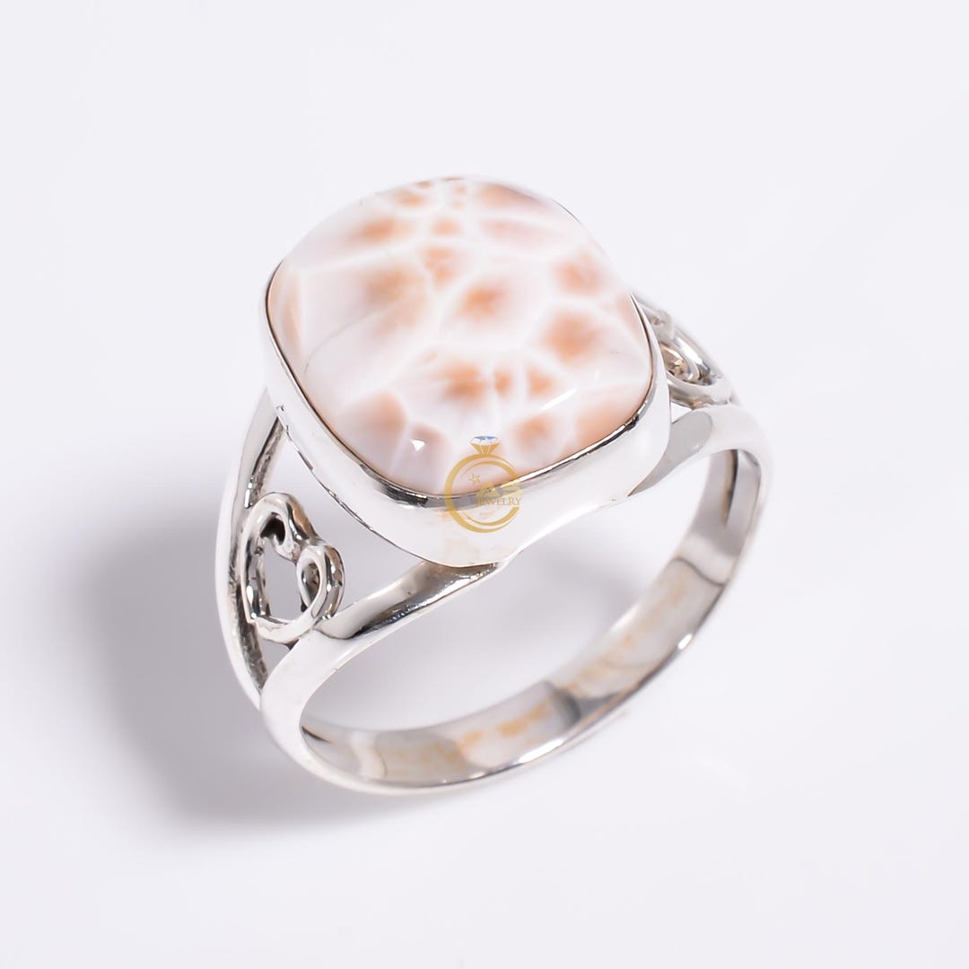 Natural Pink Larimar Ring, Pink Stone Ring, 925 Sterling Silver Ring ...