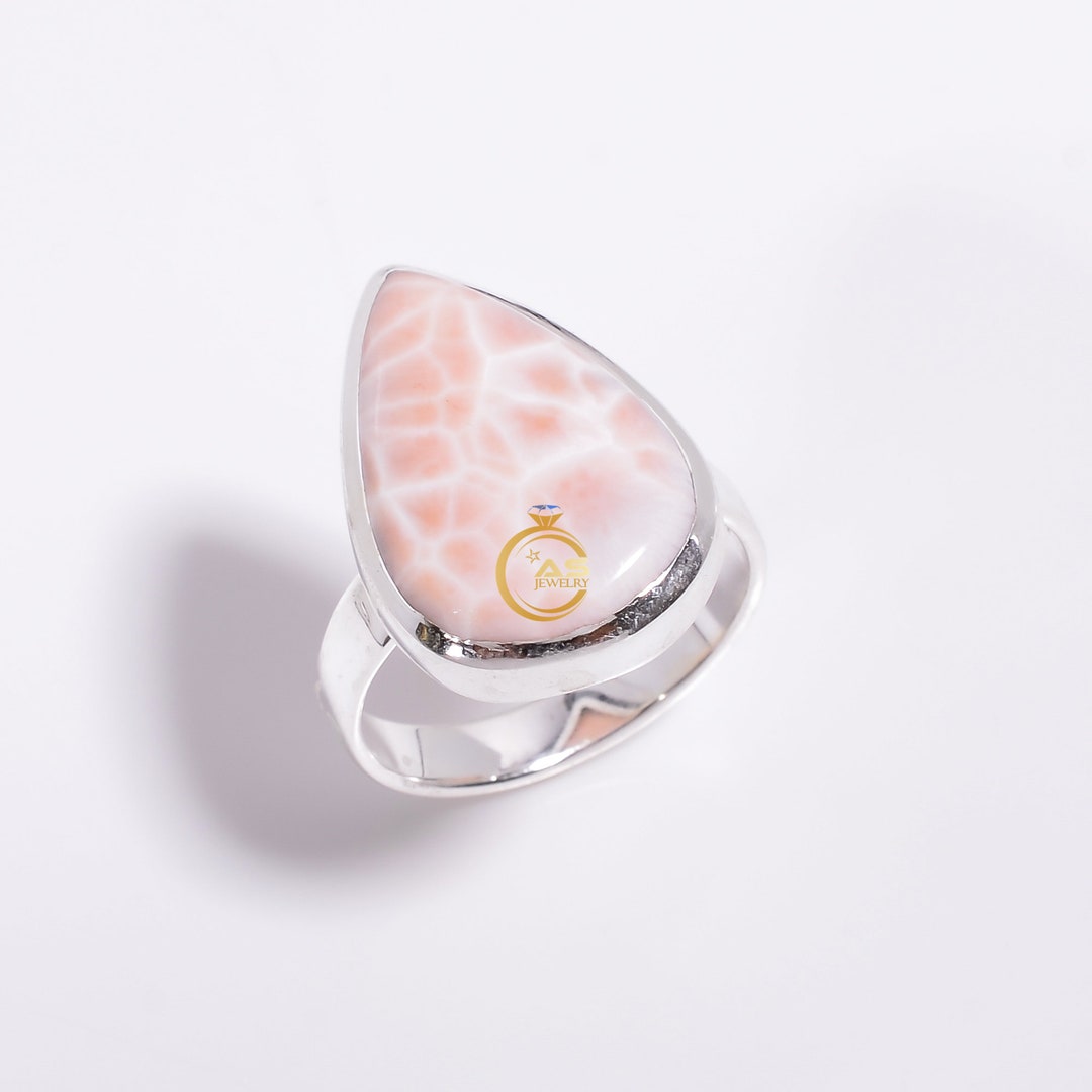 Natrolite Ring, Pink Larimar Ring, Gemstone Ring, Pink Stone Ring, 925 ...