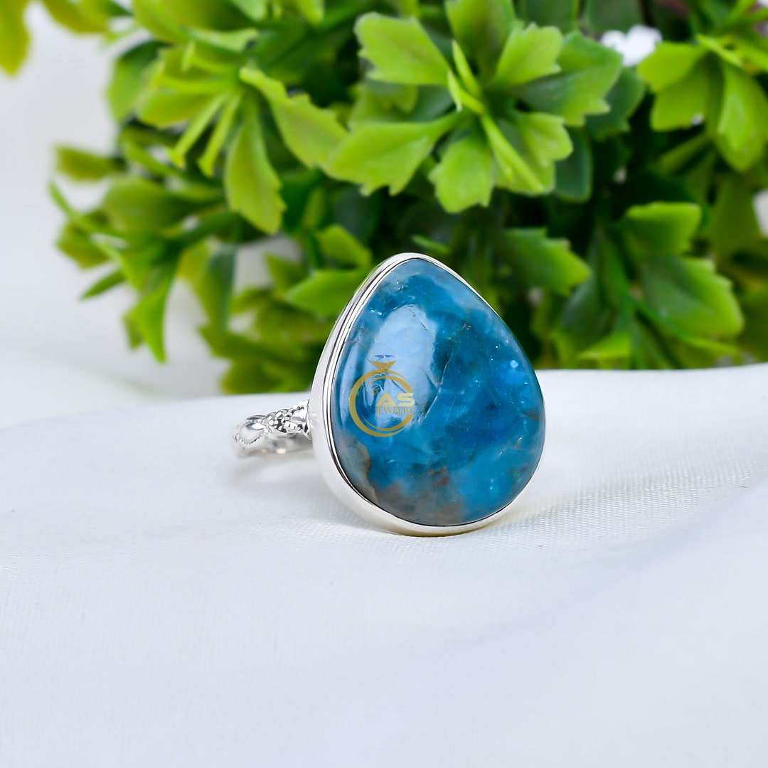 Chunky Blue Apatite Ring Gemstone Ring Crystal Ring Boho Ring Handmade ...